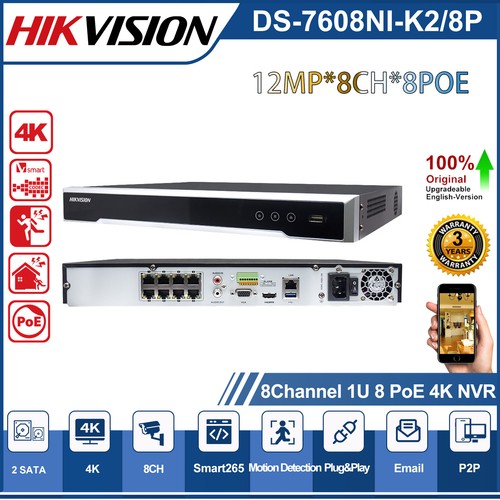 Hikvision 8Channel 4K NVR Box DS-7608NI-K2/8P 2SATA 12MP 8CH POE Video ...