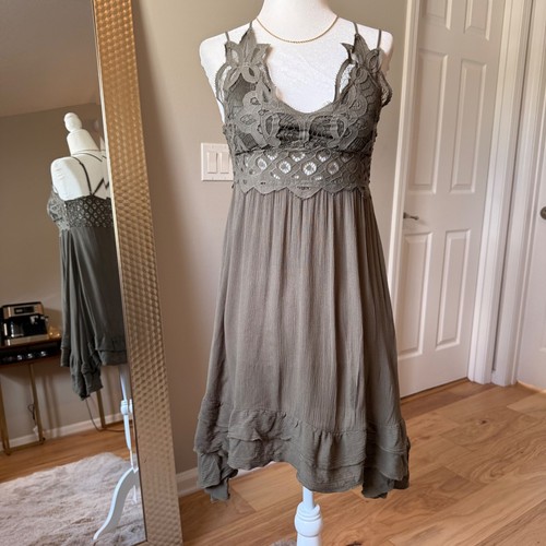 Rue21 Olive Green Crochet Lace Sleeveless Dress XS Boho Casual Party | eBay