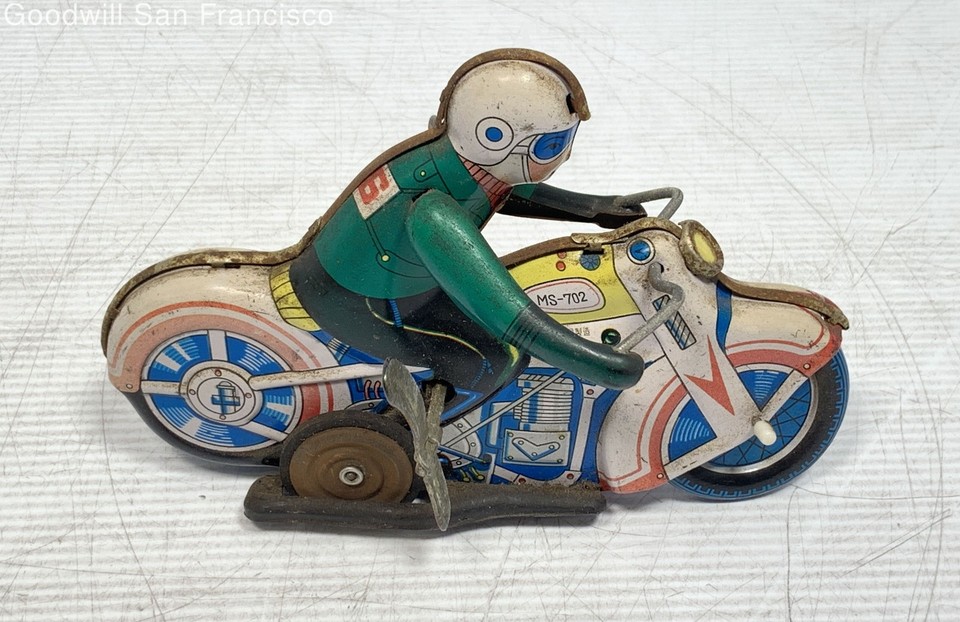 Vintage Tin Motorcycle Wind-Up Toy MS 702 Original Box | eBay
