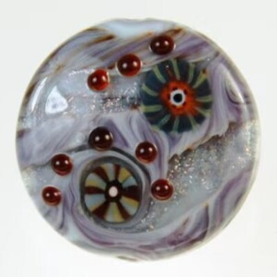 Handmade Lampwork Bead, Grey Red Focal Bead, Round Focal Bead, Artisan ...