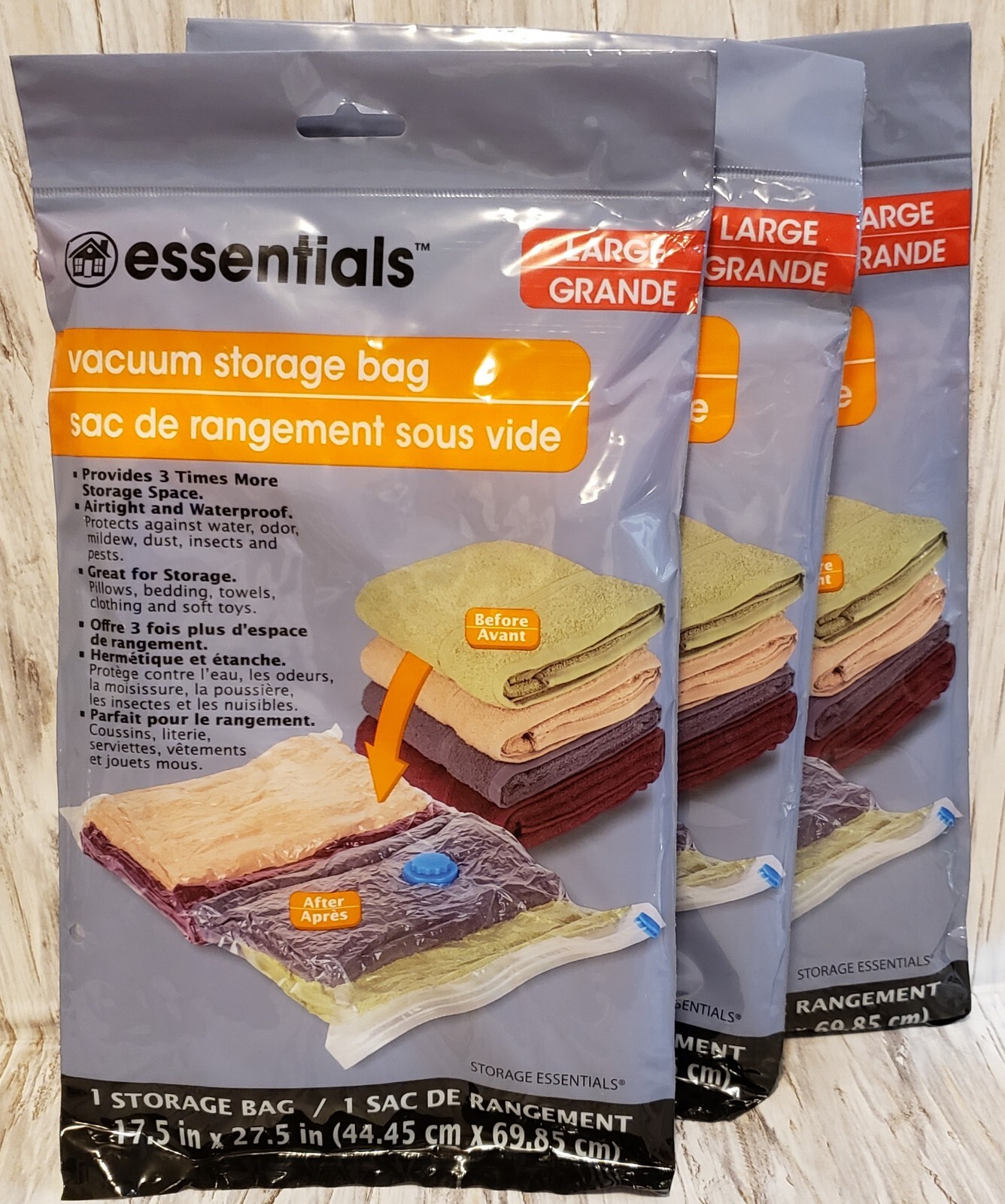 Lot Of 3* Home Essentials Vacuum Storage Bags*Large 17.5"X 27.5"* New ...