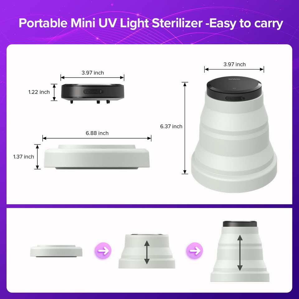 SANSI UV Sanitizer light Box Portable Timer 360° UVC For Electronics ...