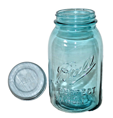 Ball 2L Quart Perfect Mason Jar Aqua Zinc Lid 1913 - 1923 Antique ...