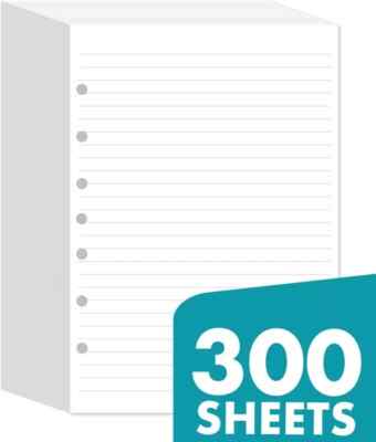 7-Hole Lined Filler Paper Pack of 300 Sheets for Mini Binders College ...