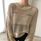 Women Hollow Out Fishnet Jumper Top Knitted See Through Long Sleeve T ...