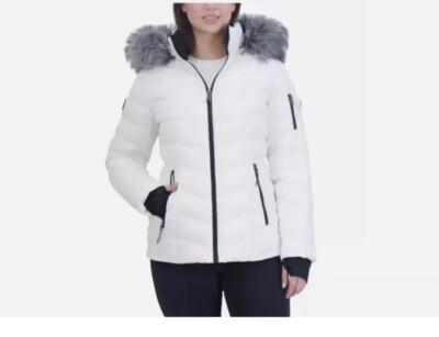 NWT NAUTICA 1791181 WHITE REMOVABLE FAUX FUR HOOD PUFFER JACKET SZ S # ...