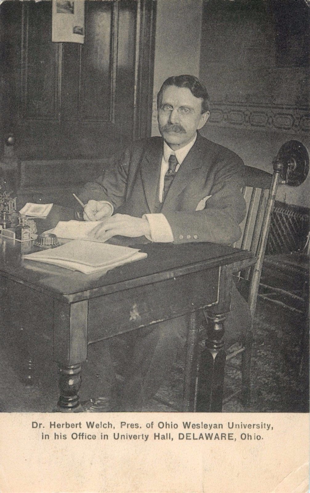 Dr Herbert Welch, Prexy, Ohio Wesleyan Univ, In His Office, Delaware ...