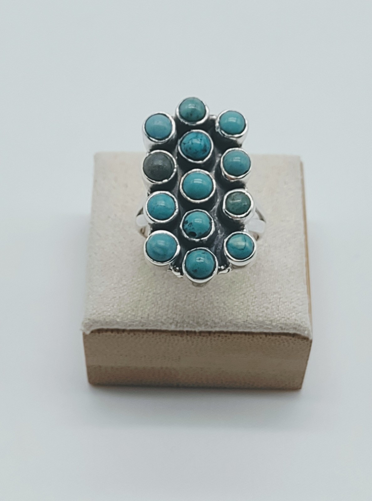 Vintage Sterling Silver Zuni Style Turquoise Snake Eyes Cluster Ringの ...