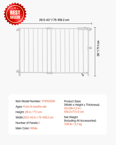 Baby Gate 29.5-43 Inches Adjustable Width 28 Inches High Dog Gate No ...