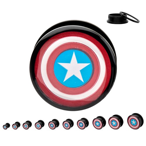 PAIR-Comics Captain America Acrylic Screw On Ear Plugs 22mm/7/8" Gauge ...