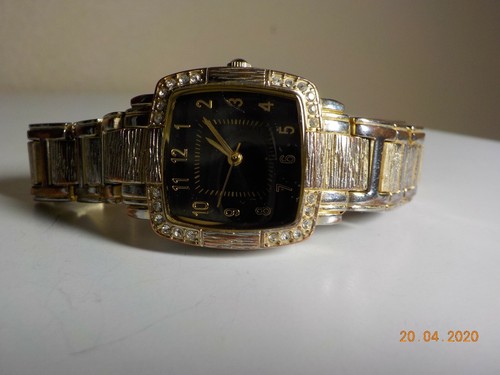 ALLUDE FMDAL 590 135 SIGNED WATCH SQUARE BLACK FACE TWO TONE METAL ...