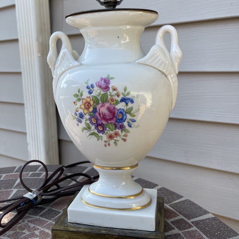 Vintage Lenox Rose Pattern Trophy Vase With Swan Handles Green Mark ...