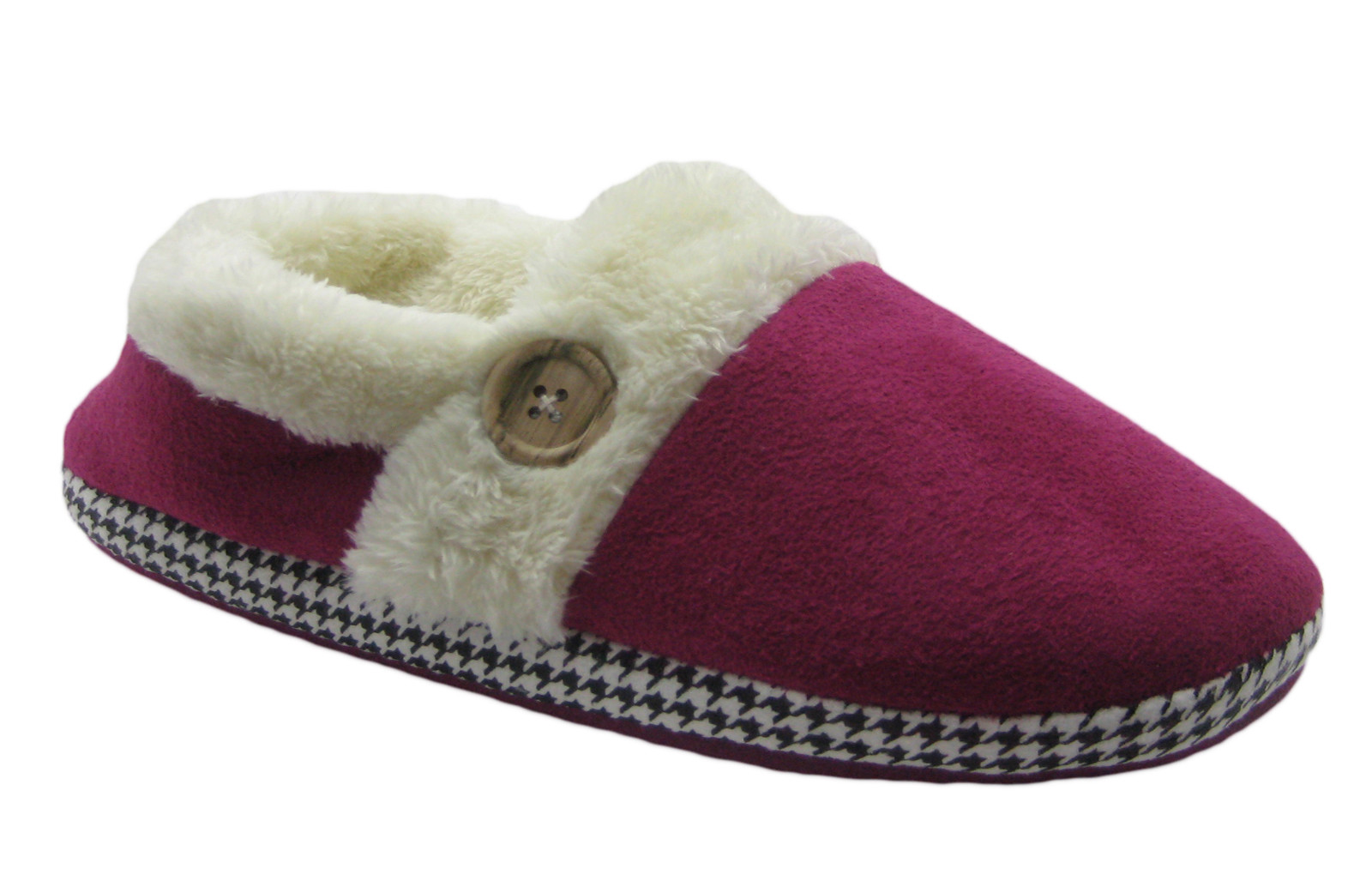 Women’s Micro-suede Fur Trim Slippers with Button Decoration ...