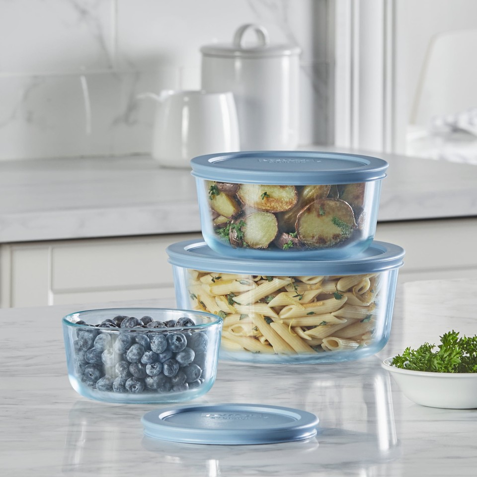 Pyrex Simply Store Tinted 6-Piece Round Glass Storage Set Airtight Lids ...