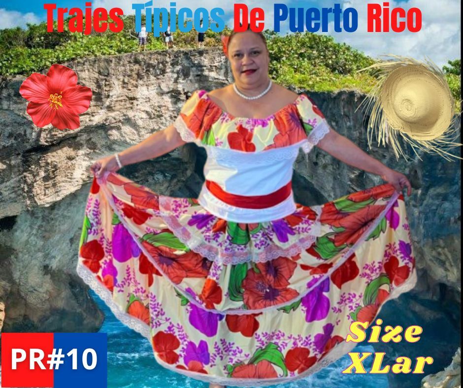 Puerto Rico Jíbara Boricua Typical Dress – Set de 3 Piezas Amapola ...