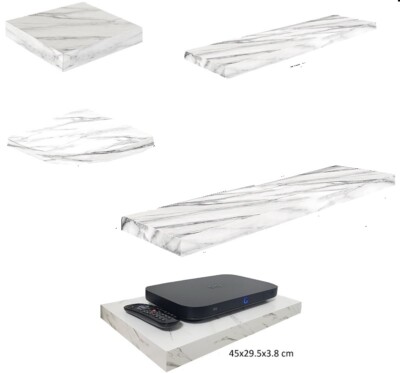 Gloss White Marble Effect Floating Shelves Media Shelf Wall Bookcase ...