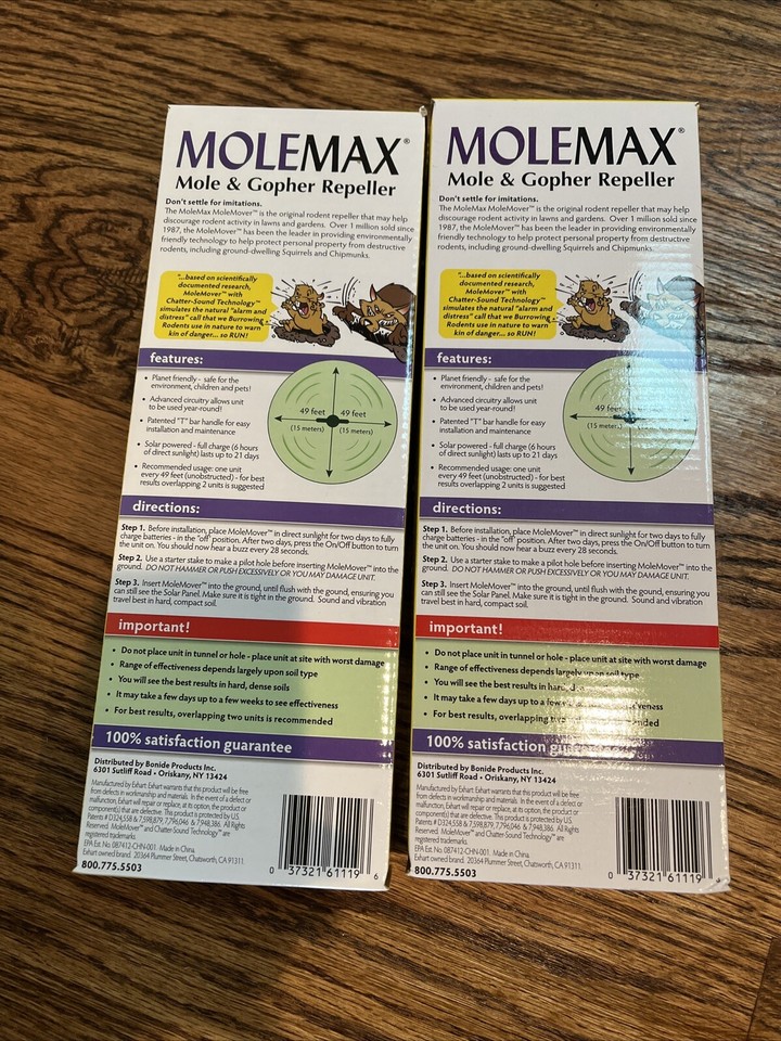Molemax (2-Pack) Of Mole & Gopher Repeller Sonic Spike Solar Powered 🆕 ...