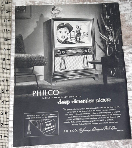 1954 Philco Television Vintage Print Ad Console Set Deep Dimension ...