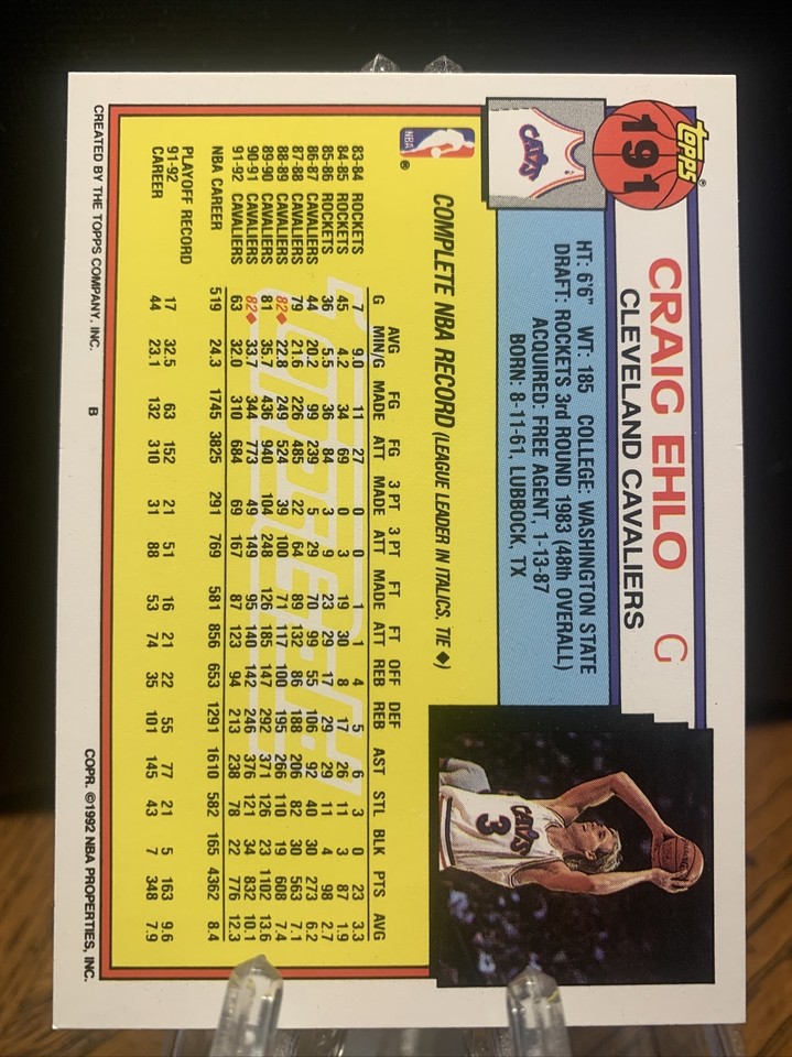 Craig Ehlo 1992-1993 Topps Gold Basketball Card #191 | eBay