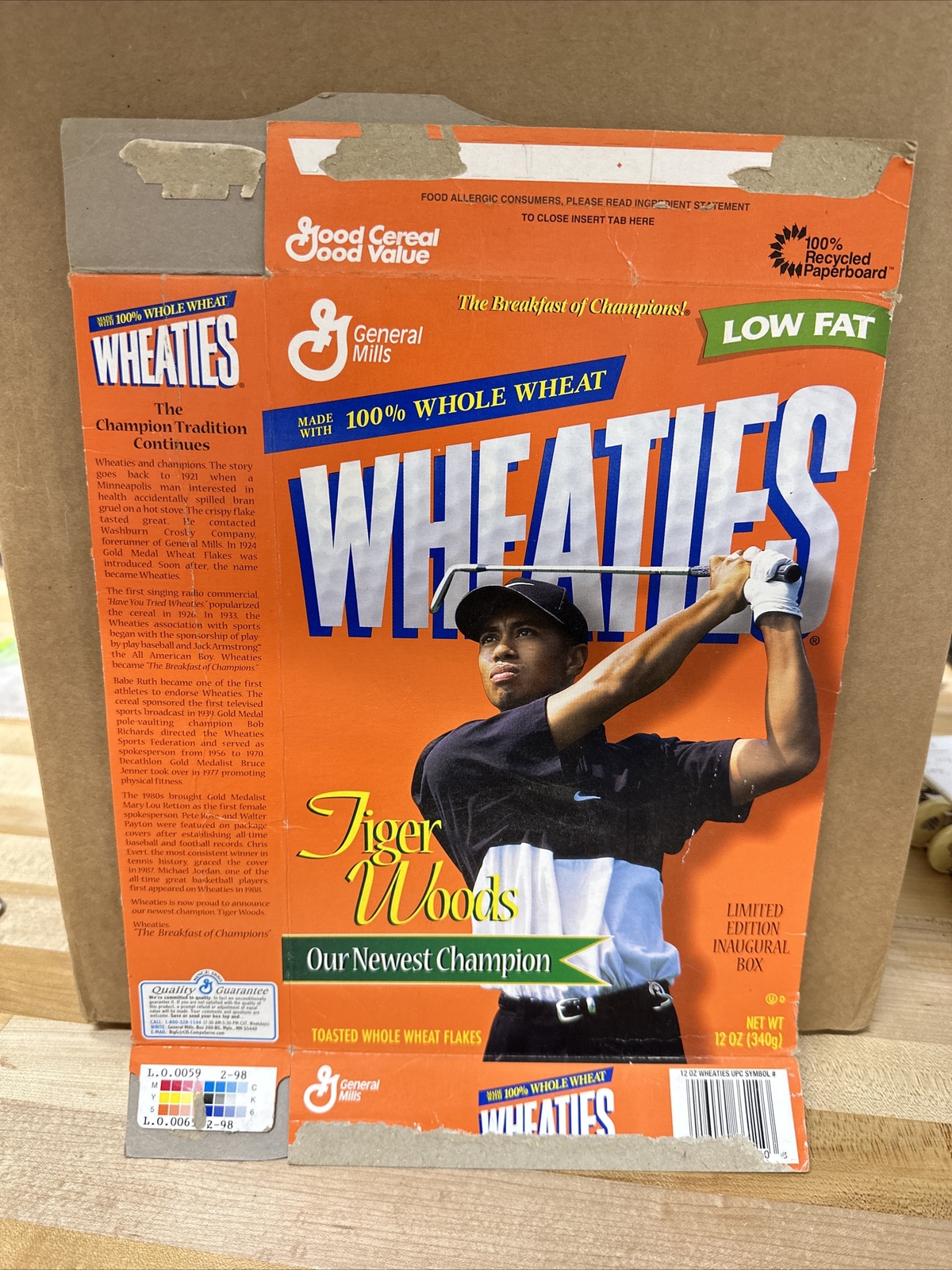 Vintage 1999 Tiger Woods Wheaties Cereal Box Empty & Flattened Box 104 ...