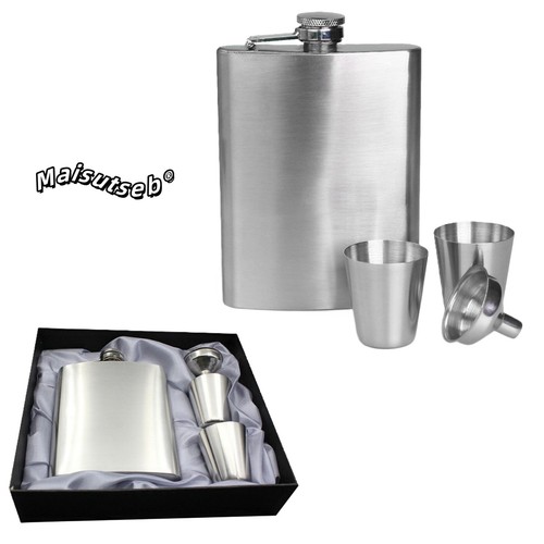 8oz Portable Stainless Steel Hip Flask Set with 1 Funnel & 2 Cups in ...