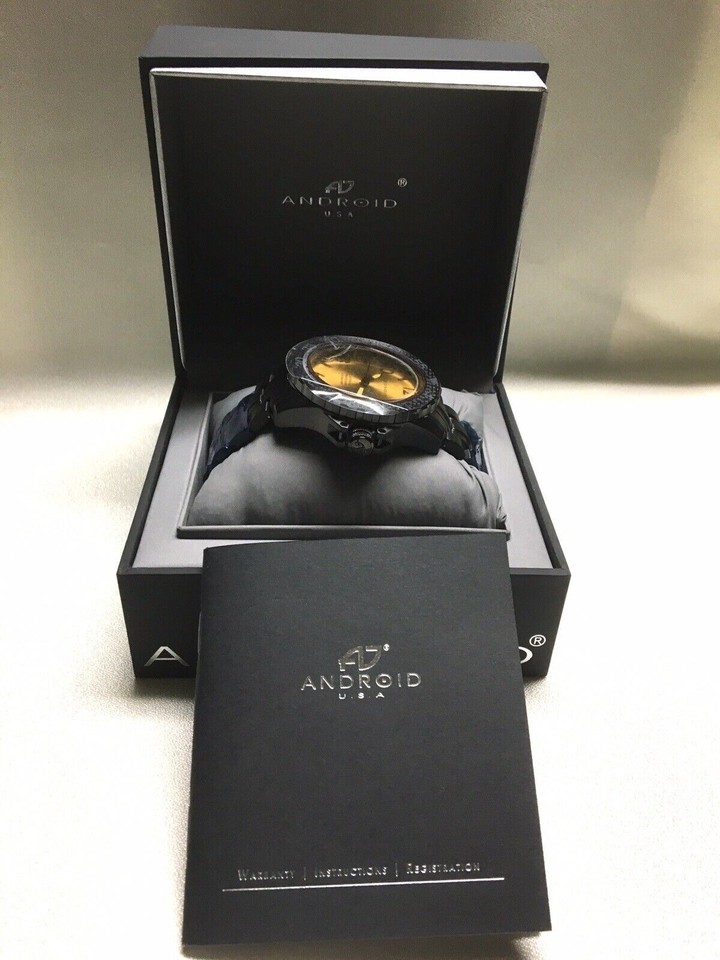ANDROID TY2806 21 JEWEL AUTOMATIC SEAGULL YELLOW AMBER MENS WRISTWATCH ...