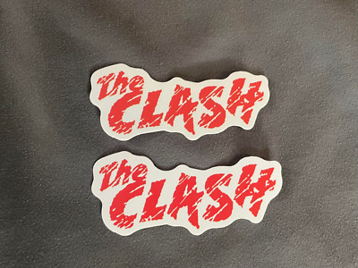 Lot (2) THE CLASH 1" x 3" Band Logo Red White STICKERS Fast! FREE SHIP ...