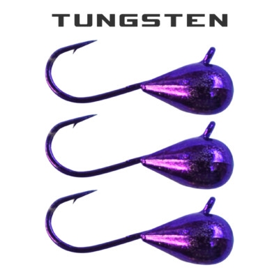 3 Pack - Tungsten Ice Fishing Jigs - METALLIC PURPLE (6 Size Variations ...
