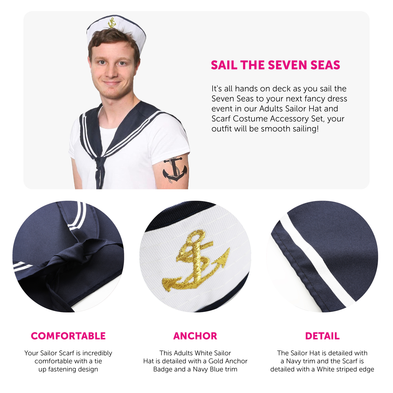 MENS DOUGHBOY SAILOR SET HAT AND SCARF KIT NAVY MARINE FANCY DRESS ...