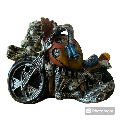 Resin Skull and flames motorcycle coin bank | eBay