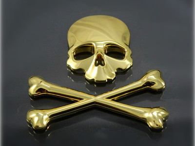 Gold Crossbones Skull Metal Logo Emblem Badge Decal Tank Sticker Car ...