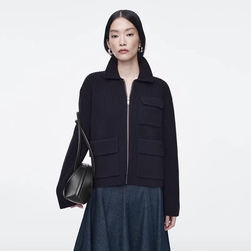 New Autumn COS Women's Standard Wool Rib Tooling Jacket Cardigan Jacket ...
