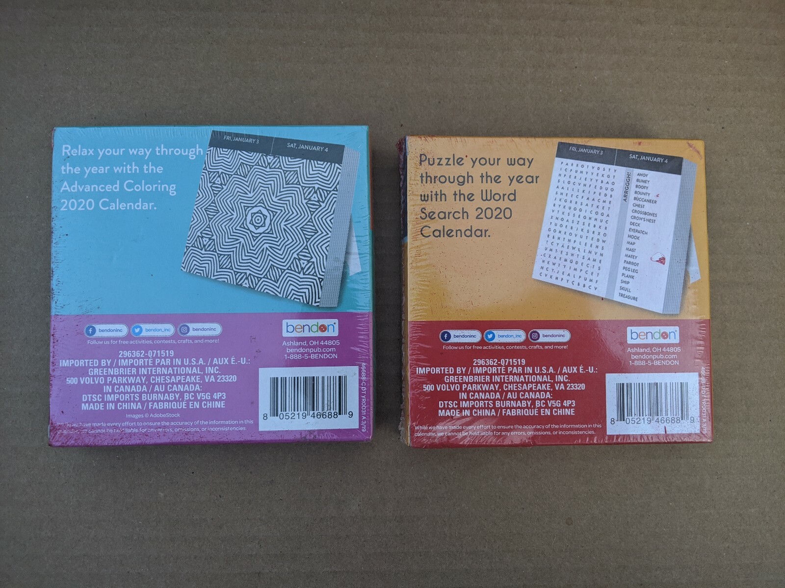 2 Calendar Lot Bendon 2020 Mini Desk Word Search Crossword Puzzle ...