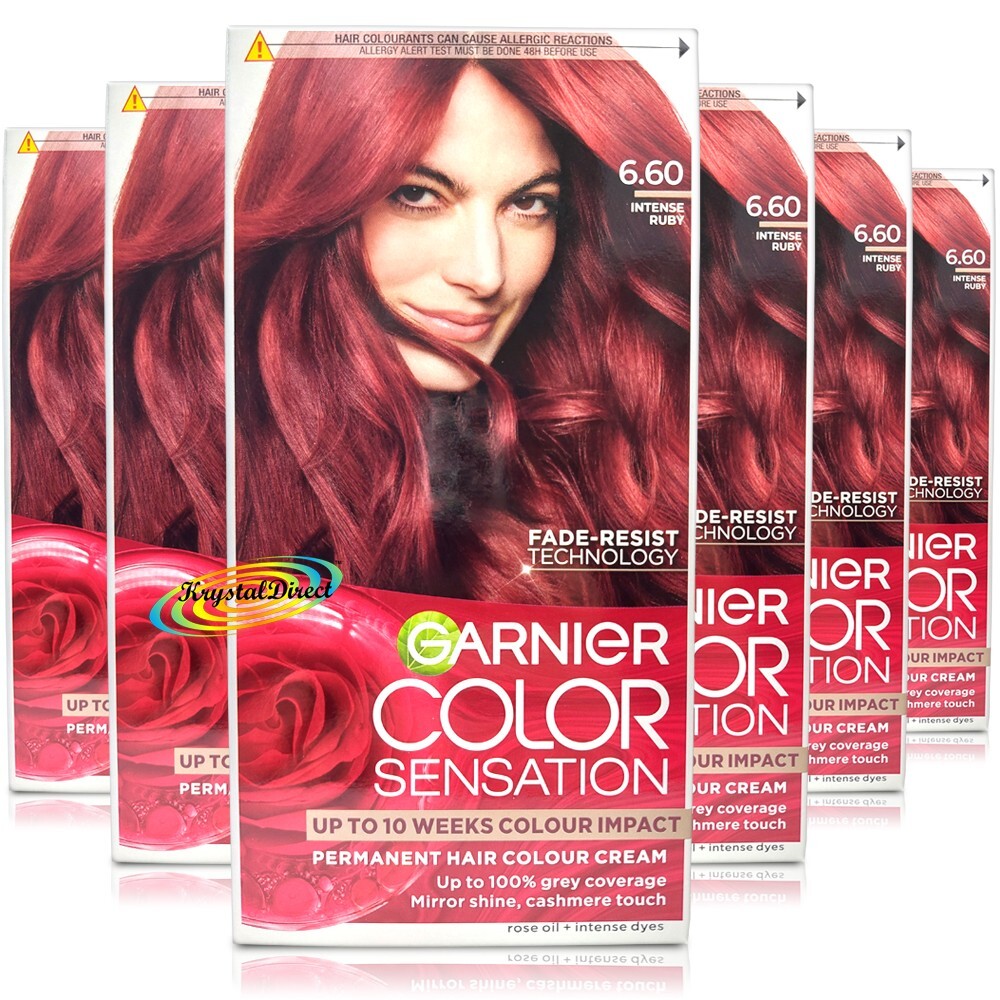 6x Garnier Color Sensation 6.60 Intense Ruby Permanent Hair Colour ...