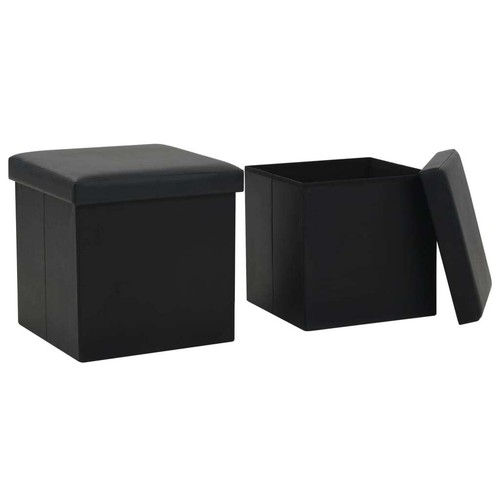 Folding Storage Stools 2 pcs Black Faux Leather M0R5 | eBay Australia