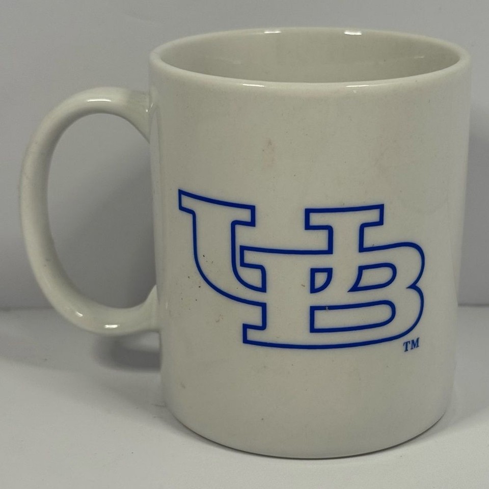 white University at Buffalo coffee mug with a blue interlocking UB logo ...