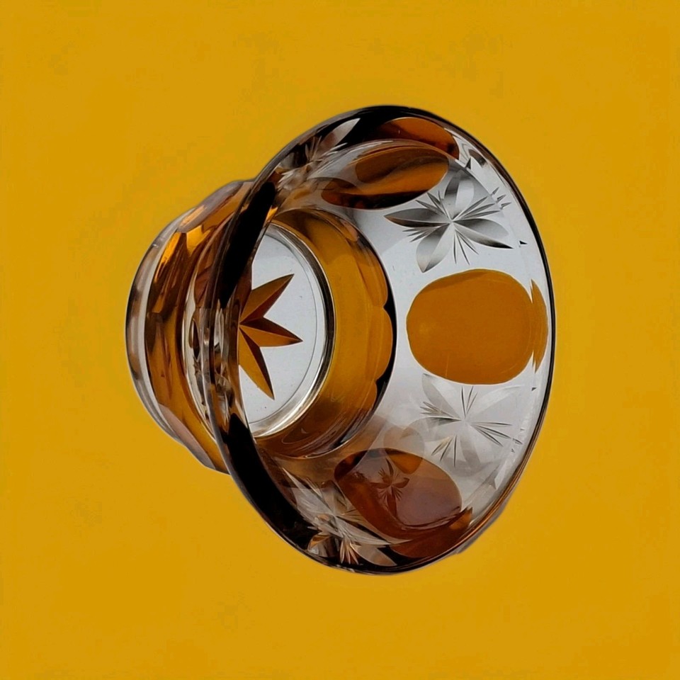 Art Deco Bowl Bohemian Czech Glass Amber Cut to Clear Crystal Glass ...