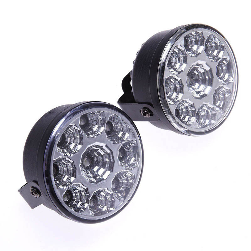 2x9 LED 12V Car Daytime Running Driving Light DRL Round Flood Beam Fog ...