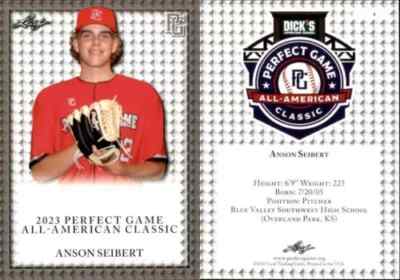 Anson Seibert 1st EVER PRINTED 2023 LEAF PERFECT GAME AAC ROOKIE CARD ...