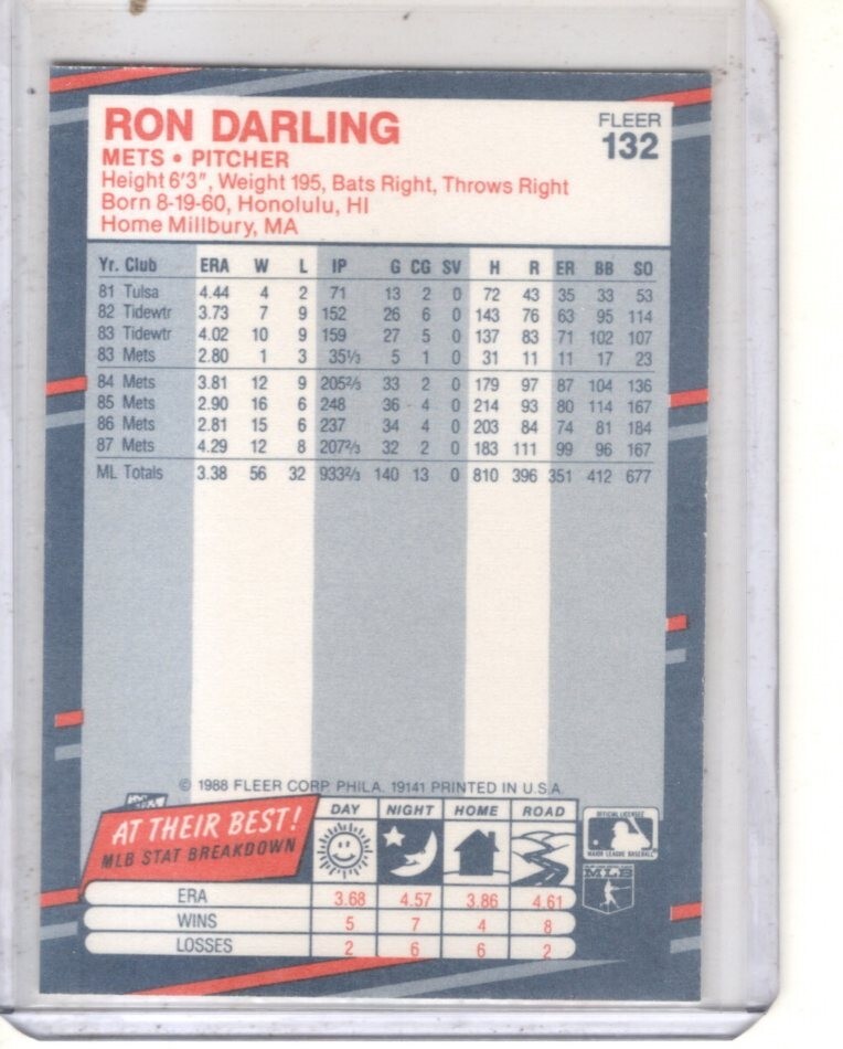 1988 Fleer - #132 Ron Darling New York Mets baseball card | eBay