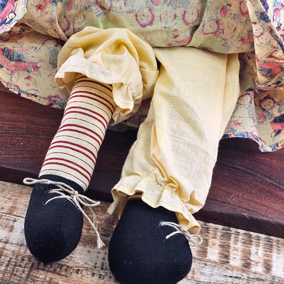 VTG Raggedy Ann Doll Handmade Yarn Hair Embroidered Folk Art Americana ...