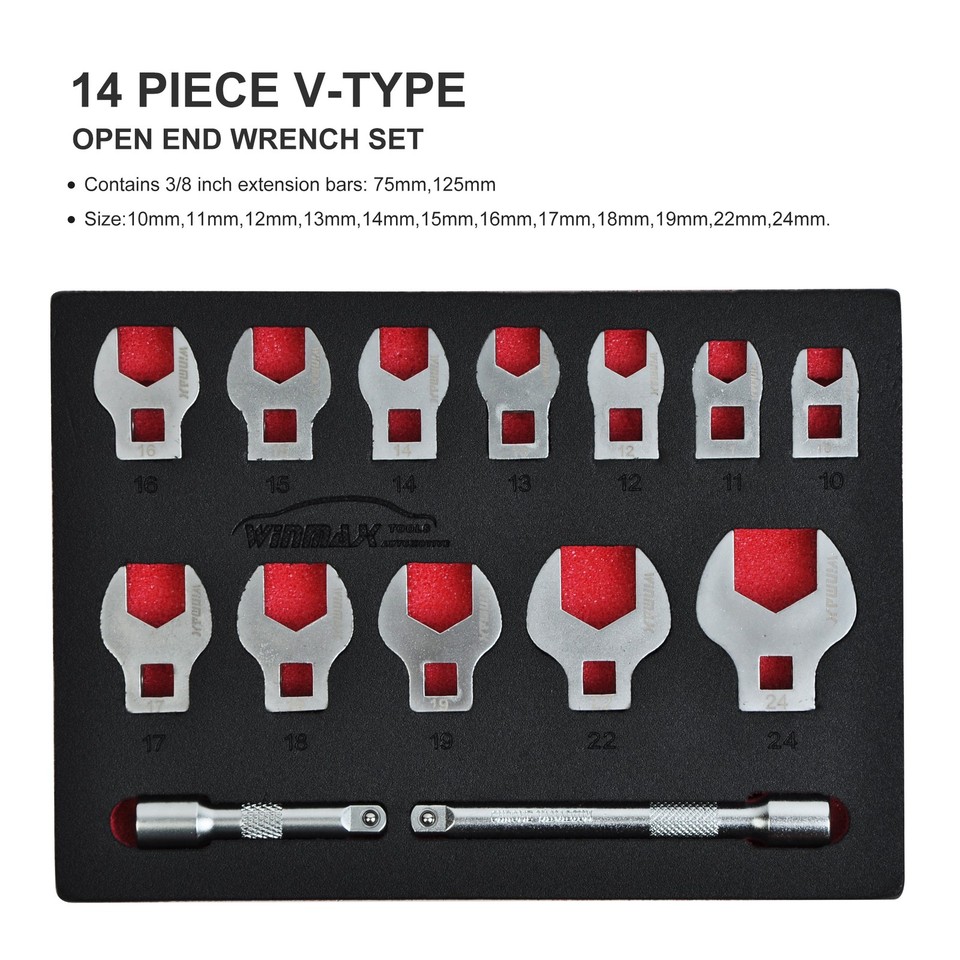 14pcs Crows Foot Wrench Set, 3/8" Drive Flare Nut Crowfoot Wrench Kit ...