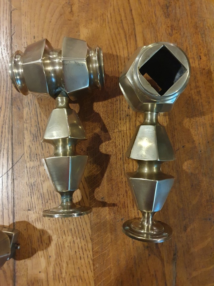 Antique brass aga range rail square pole 116cms long pot hanger finials ...