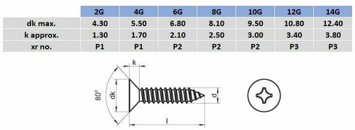 8G x 32 (1 1/4") 304 Stainless Steel Phillips Head Countersunk Self ...