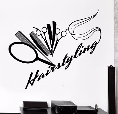 Vinyl Wall Decal Barbershop Hairdressing Salon Hair Stylist Stickers ...