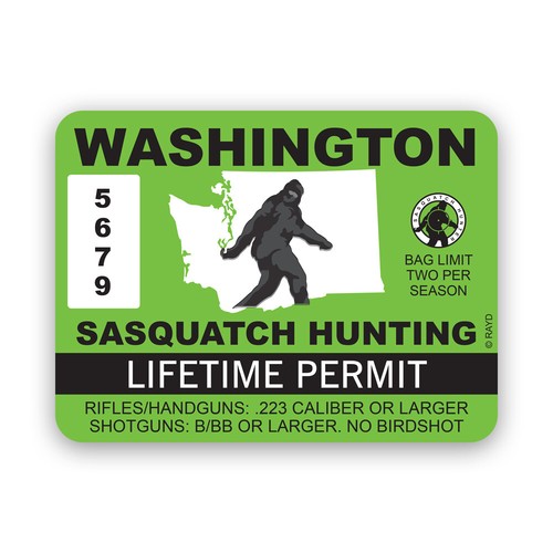 Washington Sasquatch Hunting Permit Sticker Decal - bigfoot big foot ...