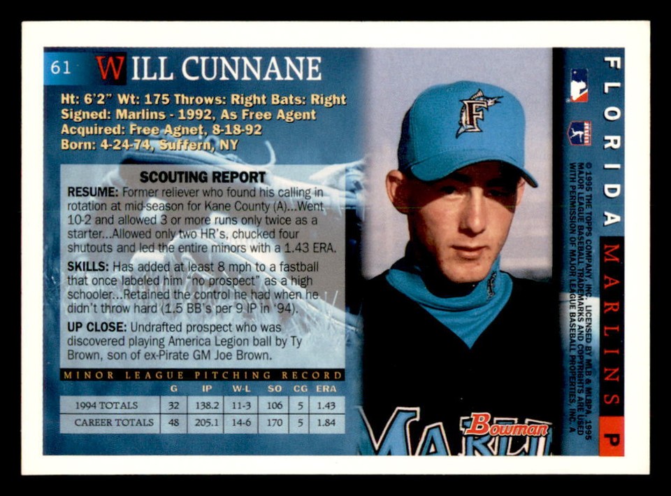 1995 Bowman #61 Will Cunnane Florida Marlins | eBay