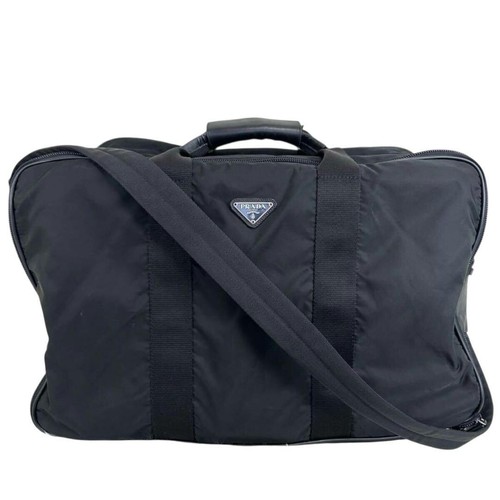 Authentic Prada Tessuto Nylon Leather 2-Way Boston Bag Black with 3 ...