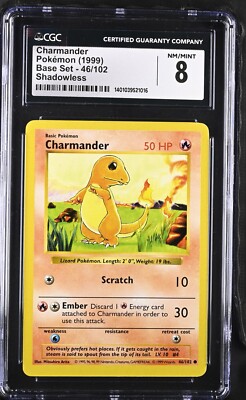 Pokemon Card Charmander 46/102 Shadowless Base Set 1999 PSA CGC 8 NM-MT ...