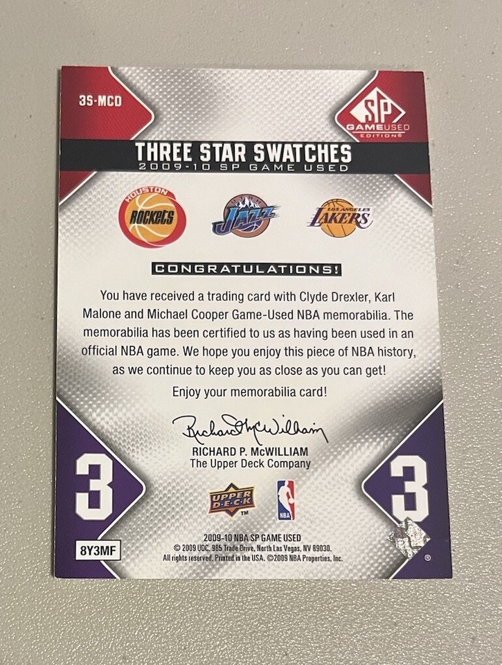 2009-10 SP Game Used 3 Star Swatches #3SMCD Malone Cooper Drexler #d 58 ...